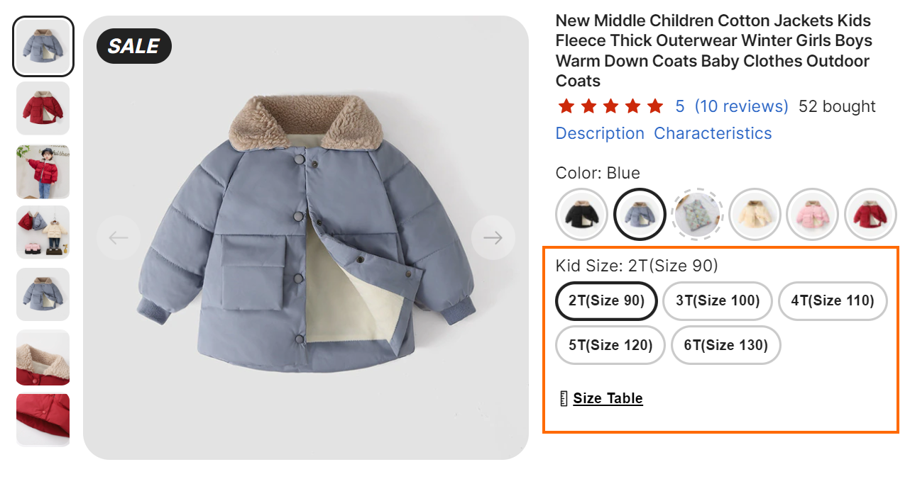 Aliexpress clothing sizes chart