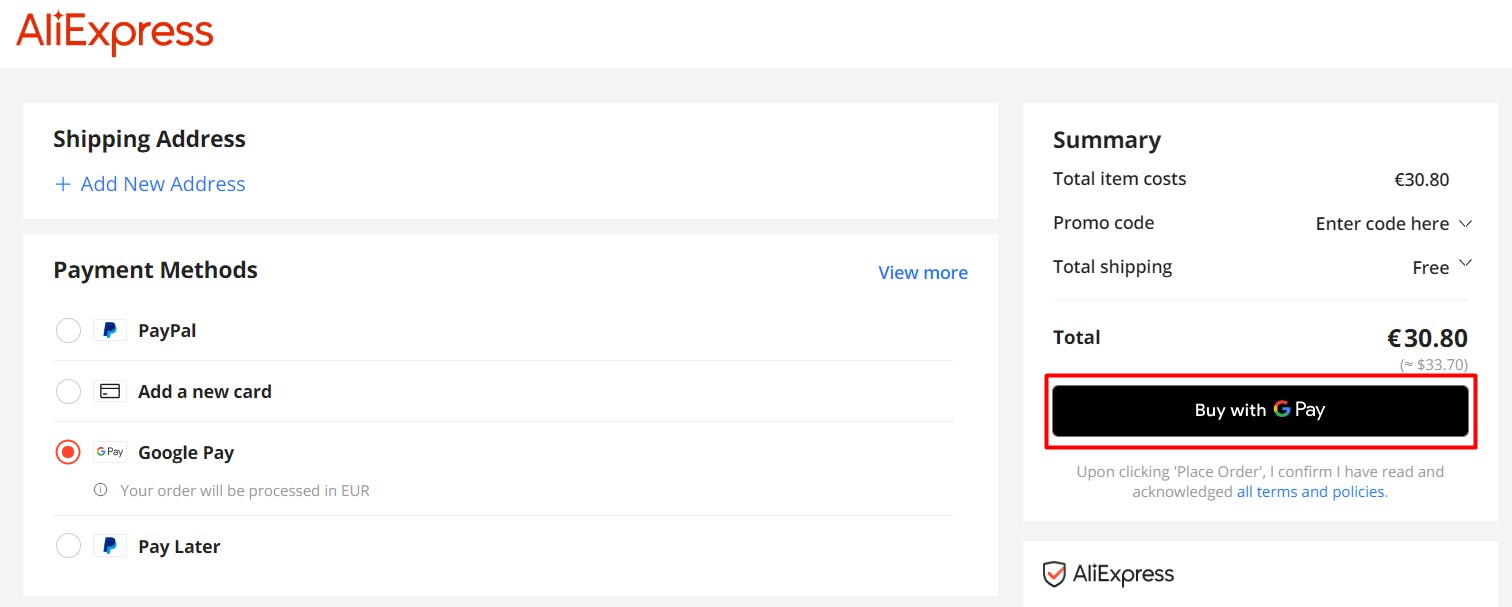 Aliexpress payment methods in 2025