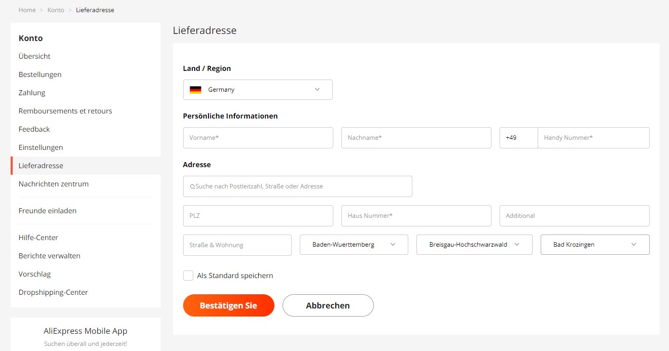 Wie man die Lieferadresse bei Aliexpress ändert im Jahr 2026