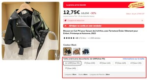 Tableau des tailles de vêtements Aliexpress